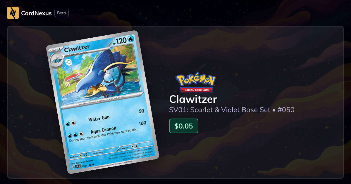 Clawitzer - SV01: Scarlet & Violet Base Set - Pokemon - CardNexus